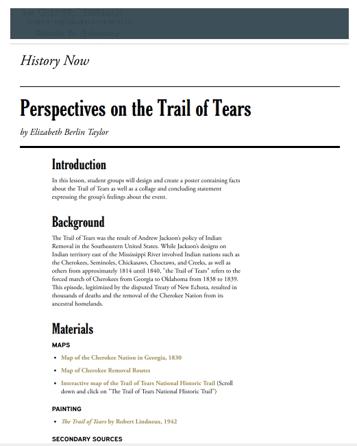 Cherokee Trail of Tears Lessons, Activities, Materials & Videos - Best ...